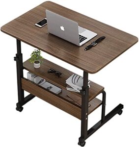 adjustable mobile laptop desk home office desk detachable wheels desk portable height mobile bedside table veranda office desk additional storage rack small spaces desk size 15.7 * 31.5 inch brown