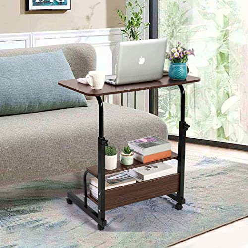 Adjustable Mobile Laptop Desk Home Office Desk Detachable Wheels Desk Portable Height Mobile Bedside Table Veranda Office Desk Additional Storage Rack Small Spaces Desk Size 15.7 * 31.5 Inch Brown