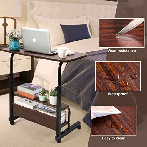 Adjustable Mobile Laptop Desk Home Office Desk Detachable Wheels Desk Portable Height Mobile Bedside Table Veranda Office Desk Additional Storage Rack Small Spaces Desk Size 15.7 * 31.5 Inch Brown