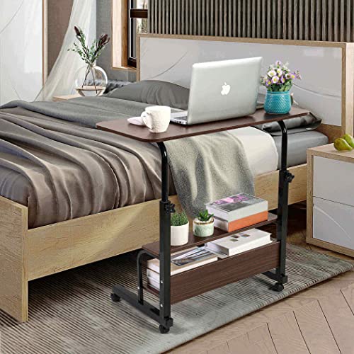 Adjustable Mobile Laptop Desk Home Office Desk Detachable Wheels Desk Portable Height Mobile Bedside Table Veranda Office Desk Additional Storage Rack Small Spaces Desk Size 15.7 * 31.5 Inch Brown