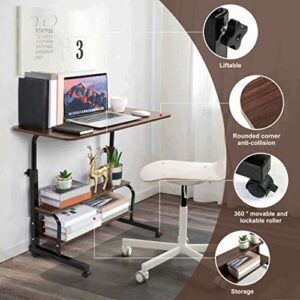 Adjustable Mobile Laptop Desk Home Office Desk Detachable Wheels Desk Portable Height Mobile Bedside Table Veranda Office Desk Additional Storage Rack Small Spaces Desk Size 15.7 * 31.5 Inch Brown