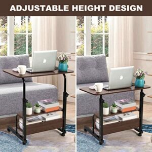 Adjustable Mobile Laptop Desk Home Office Desk Detachable Wheels Desk Portable Height Mobile Bedside Table Veranda Office Desk Additional Storage Rack Small Spaces Desk Size 15.7 * 31.5 Inch Brown