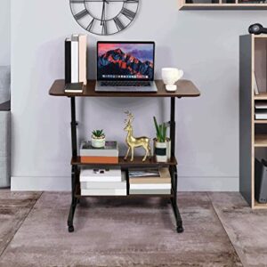 Adjustable Mobile Laptop Desk Home Office Desk Detachable Wheels Desk Portable Height Mobile Bedside Table Veranda Office Desk Additional Storage Rack Small Spaces Desk Size 15.7 * 31.5 Inch Brown