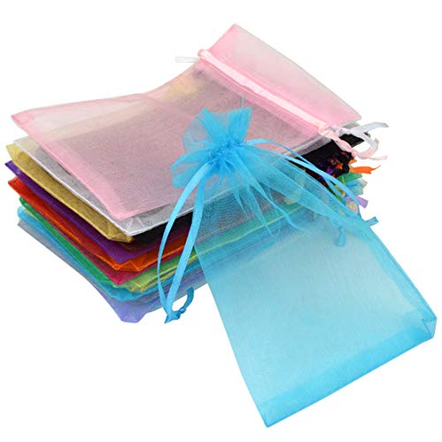 Tojwi 50pcs Organza Bags-Mix Color 3.54''x4.33''(9x11cm) Satin Drawstring Organza Pouch Wedding Party Favor Gift Bag Jewelry Watch Bags