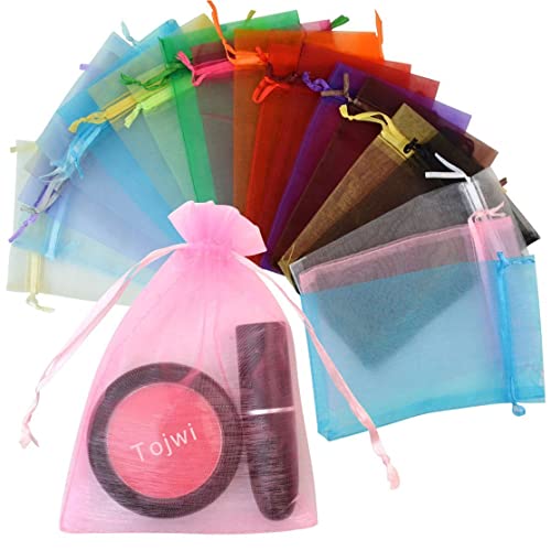 Tojwi 50pcs Organza Bags-Mix Color 3.54''x4.33''(9x11cm) Satin Drawstring Organza Pouch Wedding Party Favor Gift Bag Jewelry Watch Bags