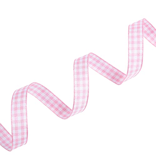 VATIN Pink and White Gingham Ribbon, 3/8 x 25Yd Craft Plaid Ribbon Use for Gift Wrapping,Party Decoration,Hair Accessories Craft and Christmas Gift Wrapping Fall Ribbons Thanksgiving Wrapping Ribbon