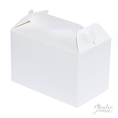 MintieJamie White Treat Boxes 2 Dozen White Boxes for Favor 8.5X5X5.5 Inches Large Handle Favor Boxes, Kids Party Favor Box, Party Box, Birthday Goodies Box, No Assembly Needed