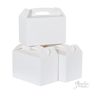 MintieJamie White Treat Boxes 2 Dozen White Boxes for Favor 8.5X5X5.5 Inches Large Handle Favor Boxes, Kids Party Favor Box, Party Box, Birthday Goodies Box, No Assembly Needed