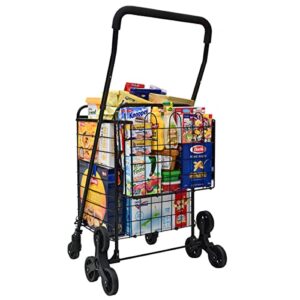 Kiffler Grocery Shopping Cart with 360° Rolling Swivel Wheels Stair Climber Utility Cart Easily Collapsible Cart with Tri-Wheels, 66lb Extended Foam Cover, Trolley for Stair, Laundry, Travel, Book