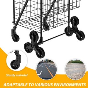 Kiffler Grocery Shopping Cart with 360° Rolling Swivel Wheels Stair Climber Utility Cart Easily Collapsible Cart with Tri-Wheels, 66lb Extended Foam Cover, Trolley for Stair, Laundry, Travel, Book