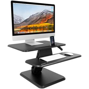 mount-it! height adjustable standing desk converter, 25” wide desktop – sit-stand converting desks with gas spring for home, office – stand-up computer workstation desktops