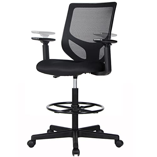 SMUG Tall Armrests, Counter Height Standing Desk, Mid Back Mesh Office Drafting Chairs with Adjustable Foot Ring, Black