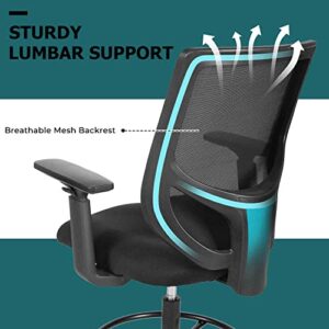 SMUG Tall Armrests, Counter Height Standing Desk, Mid Back Mesh Office Drafting Chairs with Adjustable Foot Ring, Black