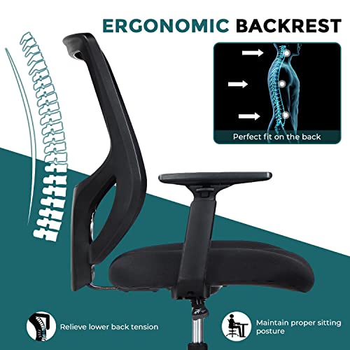 SMUG Tall Armrests, Counter Height Standing Desk, Mid Back Mesh Office Drafting Chairs with Adjustable Foot Ring, Black