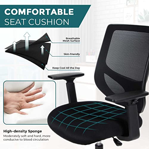 SMUG Tall Armrests, Counter Height Standing Desk, Mid Back Mesh Office Drafting Chairs with Adjustable Foot Ring, Black