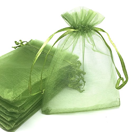 ANSLEY SHOP 100pcs 4x6 Inches Drawstrings Organza Gift Candy Bags Wedding Favors Bags (Grass Green)