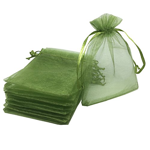 ANSLEY SHOP 100pcs 4x6 Inches Drawstrings Organza Gift Candy Bags Wedding Favors Bags (Grass Green)