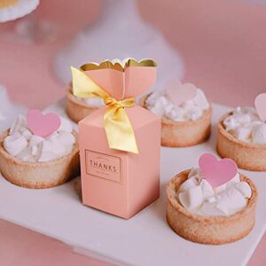 BAUMA AUTO 50Pcs Wedding Party Favor Boxes ，Candy Boxes Paper DIY with Gold Ribbons for Wedding Bridal Shower Baby Shower Birthday Party(2.28X3.46X5.71inch, Pink) (Pink With Gold Ribbon)