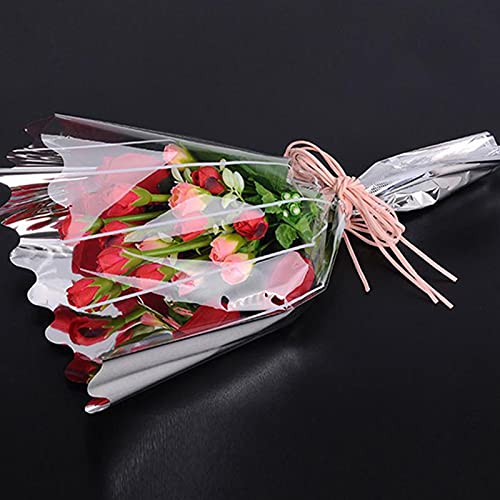 NUOMI 100 Pcs Flower Bouquet Bag Plastic Wrapping Bags with Lace Decor Disposable Cellophane Floral Bouquet Sleeve for Wedding, Mother's Day, Birthday, Holiday, Valentine, 19 Inch