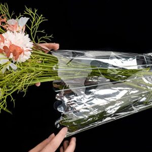 NUOMI 100 Pcs Flower Bouquet Bag Plastic Wrapping Bags with Lace Decor Disposable Cellophane Floral Bouquet Sleeve for Wedding, Mother's Day, Birthday, Holiday, Valentine, 19 Inch