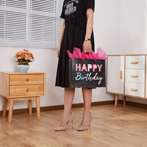 13" Black Gift Bag with Tissue Paper for Girls Birthday Party Bag