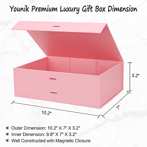 Younik Luxury Gift Box 10.2x7x3.2 Pink Gift Packaging for Graduation, Birthday, Anniversaries, Wedding, Baby Shower, Father's Day Present. Groomsmen Bridesmaid Box…