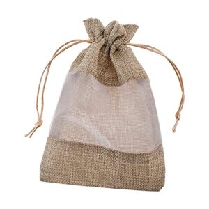 XMSound 50 Pack 5x7 Inch Linen Burlap Sheer Bag Organza Bag Burlap Bags Gift Bags with Drawstring, for Wedding Party Favors Cosmetic Samples Mesh Pouch DIY Craft