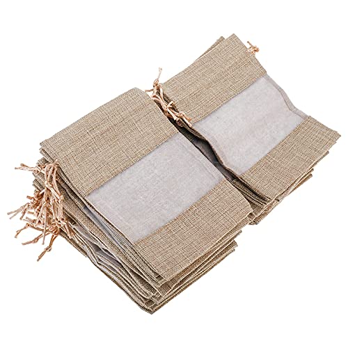 XMSound 50 Pack 5x7 Inch Linen Burlap Sheer Bag Organza Bag Burlap Bags Gift Bags with Drawstring, for Wedding Party Favors Cosmetic Samples Mesh Pouch DIY Craft