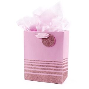 hallmark 9″ medium gift bag with tissue paper (pink glitter stripes) for birthdays, mothers day, baby showers, easter, bridal showers or any occasion