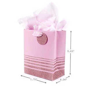 Hallmark 9" Medium Gift Bag with Tissue Paper (Pink Glitter Stripes) for Birthdays, Mothers Day, Baby Showers, Easter, Bridal Showers or Any Occasion