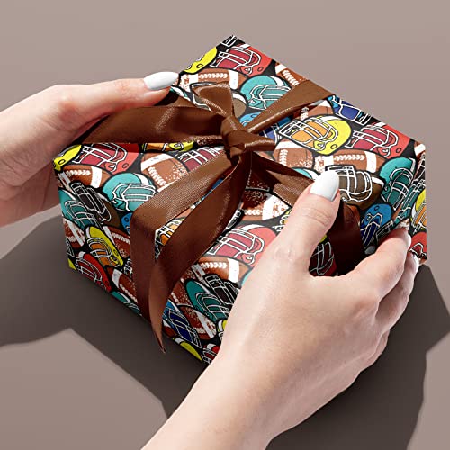 LDGOOAEL Birthday Wrapping Paper for Boys, Girls, Kids. Football Patterns. Gift Paper for Christmas,Party,Baby Shower-1 Pack Contains 8 Sheets-19.6 inch X 27.5 inch Per Sheet,Folded Flat, Not Rolled