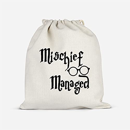 Mischief Managed Bachelorette Party Supplies for Boys/Girls | Hangover Kit-Recovery Kit - Survival kit for Men Women | Cotton Muslin Drawstring Bag 5 X 7 - Set of 10