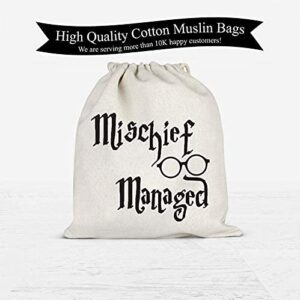 Mischief Managed Bachelorette Party Supplies for Boys/Girls | Hangover Kit-Recovery Kit - Survival kit for Men Women | Cotton Muslin Drawstring Bag 5 X 7 - Set of 10