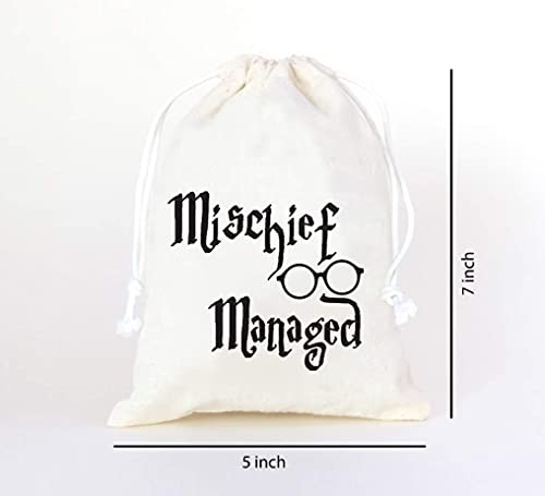 Mischief Managed Bachelorette Party Supplies for Boys/Girls | Hangover Kit-Recovery Kit - Survival kit for Men Women | Cotton Muslin Drawstring Bag 5 X 7 - Set of 10