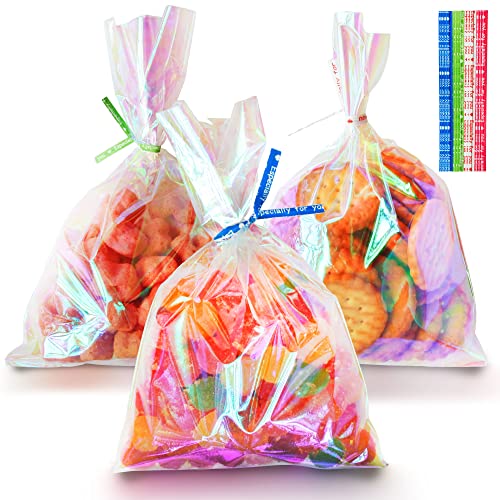 JESTAR Cellophane Treat Bags, 100PCS 5x7 Treat Bags with Ties Goodie Bags Iridescent Cellophane Bags Party Favor Bags for Kids Birthday Party Favors, Valentines Easter Halloween Weddings Baby Shower