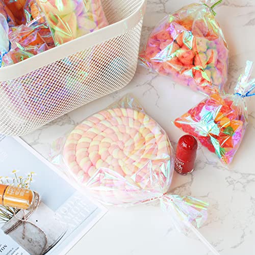 JESTAR Cellophane Treat Bags, 100PCS 5x7 Treat Bags with Ties Goodie Bags Iridescent Cellophane Bags Party Favor Bags for Kids Birthday Party Favors, Valentines Easter Halloween Weddings Baby Shower