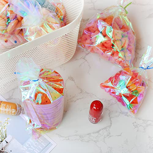 JESTAR Cellophane Treat Bags, 100PCS 5x7 Treat Bags with Ties Goodie Bags Iridescent Cellophane Bags Party Favor Bags for Kids Birthday Party Favors, Valentines Easter Halloween Weddings Baby Shower