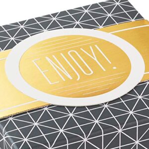 Hallmark 4" Small Gift Boxes with Wrap Band (2-Pack: Gray Geometric, Gold "Enjoy!") for Weddings, Graduations, Engagements, Birthdays, Housewarmings