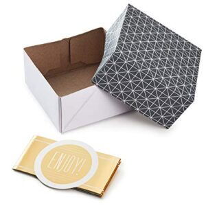 Hallmark 4" Small Gift Boxes with Wrap Band (2-Pack: Gray Geometric, Gold "Enjoy!") for Weddings, Graduations, Engagements, Birthdays, Housewarmings