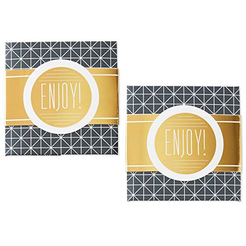 Hallmark 4" Small Gift Boxes with Wrap Band (2-Pack: Gray Geometric, Gold "Enjoy!") for Weddings, Graduations, Engagements, Birthdays, Housewarmings