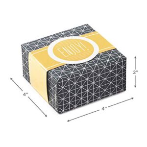 Hallmark 4" Small Gift Boxes with Wrap Band (2-Pack: Gray Geometric, Gold "Enjoy!") for Weddings, Graduations, Engagements, Birthdays, Housewarmings