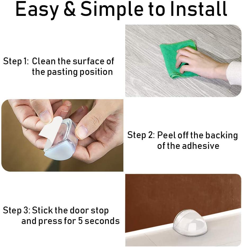 HAUSPROFI Doorstop, Self-Adhesive Door Stopper for Wall Protection Door Buffer Floor Stop for The Home and Office Wall Protector - Clear 4pcs，L:1.66,W:1.57,H:0.9(inch)