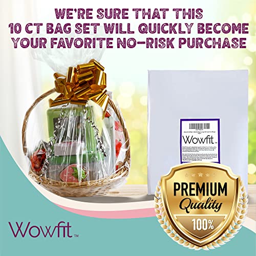 Wowfit Cello Bags,10 CT 18x30 inches Clear Cellophane Bags Perfect for Gift Baskets, Presents, Weddings, Bridal/Baby Showers and More (Flat, No Gusset, 18x30 inches, Not include Ribbon)