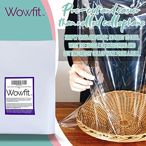 Wowfit Cello Bags,10 CT 18x30 inches Clear Cellophane Bags Perfect for Gift Baskets, Presents, Weddings, Bridal/Baby Showers and More (Flat, No Gusset, 18x30 inches, Not include Ribbon)