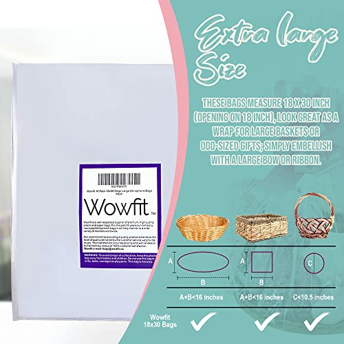 Wowfit Cello Bags,10 CT 18x30 inches Clear Cellophane Bags Perfect for Gift Baskets, Presents, Weddings, Bridal/Baby Showers and More (Flat, No Gusset, 18x30 inches, Not include Ribbon)