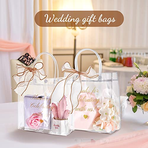 24 Pcs Clear Bags with Bow Ribbon Wedding Gift Bags for Gifts Clear Gift Bags with Handles 7.8 x 7.8 x 3.1 Inch Clear Plastic Bags with Handles for Transparent Shopping Bags, Party Bags, Retail Bags