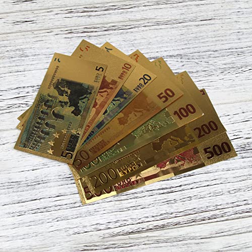 ICObuty Gold Foil Polymer Paper Money 7 PCS €5 €10 €20 €50 €100 €200 €500 Euro Paper banknotes 1:1 Size 3D Crafts Gift Fake Money