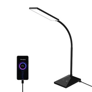 RAOYI LED Desk Lamp, 12W Dimmable Table Lamp Eye-Caring Reading Light with USB Charging Port, Touch Control, 5 Lighting Modes and 7-Level Brightness for Home Office Bedrooms (Black)