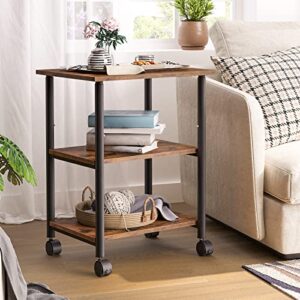 HOOBRO Printer Stand,3-Tier Adjustable Table Printer Cart on Wheels, Heavy Duty Storage Machine Rack for Home Office, Rustic Brown and Black BF03PS01