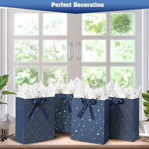 KomoLeay 4 Pack 9" Medium Size Gift Bags Assorted Premium Blue Gift Bags with Tissue Paper Use for Birthdays, Baby Shower,weddings,Party Favor, Holiday Presents-7" X 4" X 9"